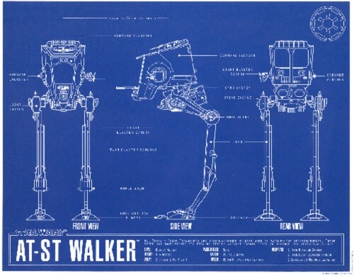 Star Wars AT-ST Blueprint 11x14 w/Top Loader Display Star Wars Print | eBay