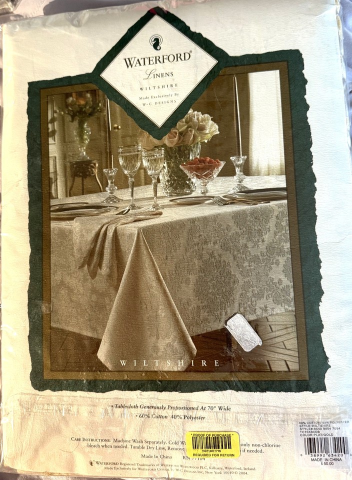 WATERFORD LINENS Wiltshire 70" x 84'' Oblong Tablecloth Plat/Gold New ...