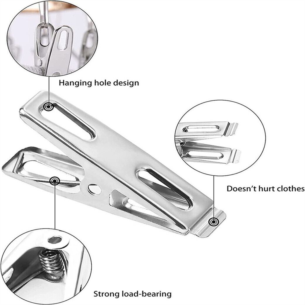 20 Clothes Pegs Extra Strong Wind Proof Stainless Steel Washing Line ...