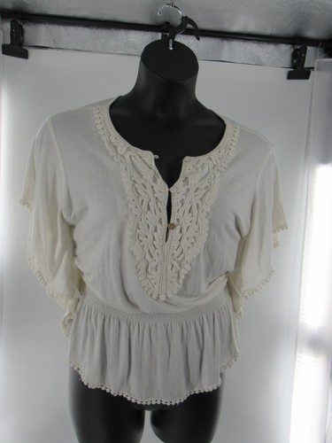 Women’s Moa Moa Ruffle Ivory Cream Solid Shirt Top Blouse Size Large ...