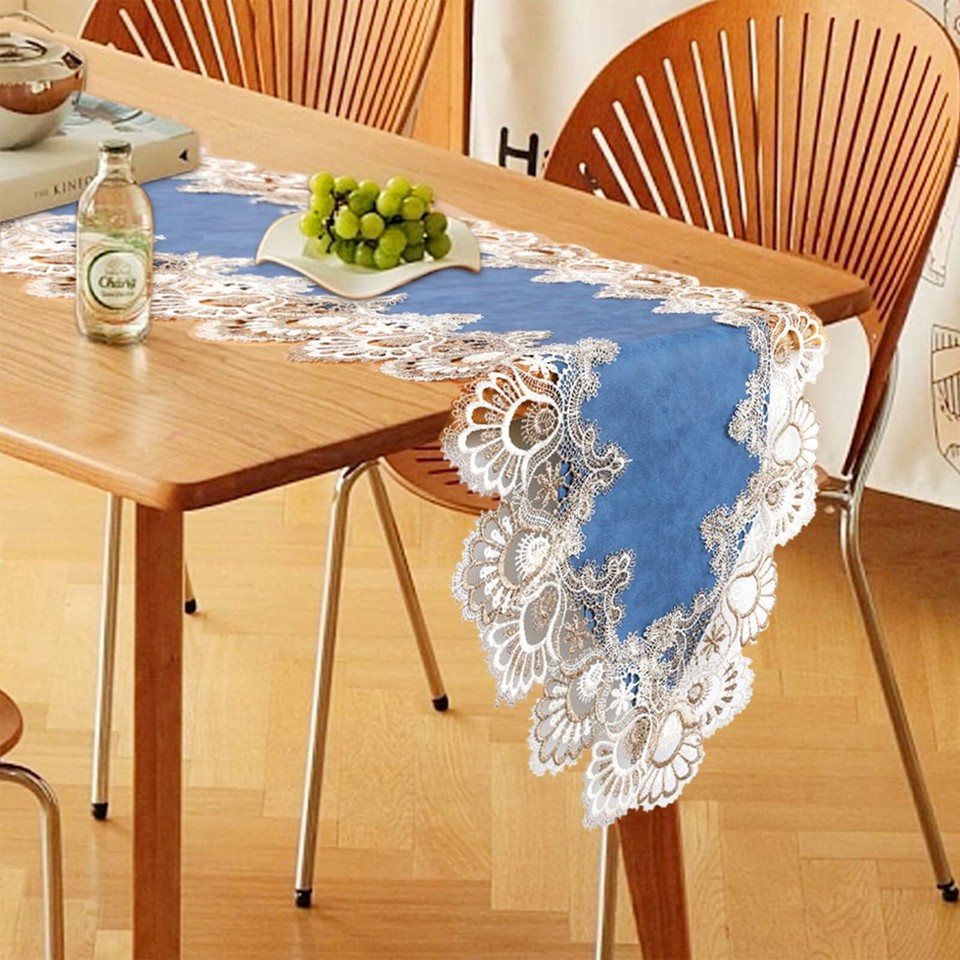Lace Table Runner Waterproof Oil-Proof PU Leather Table Runner with ...