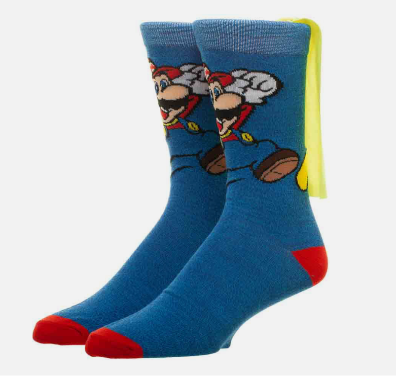 SUPER MARIO SOCKS Nintendo Logo With Cape Men's Crew 1 Pair Shoe Size 8 ...