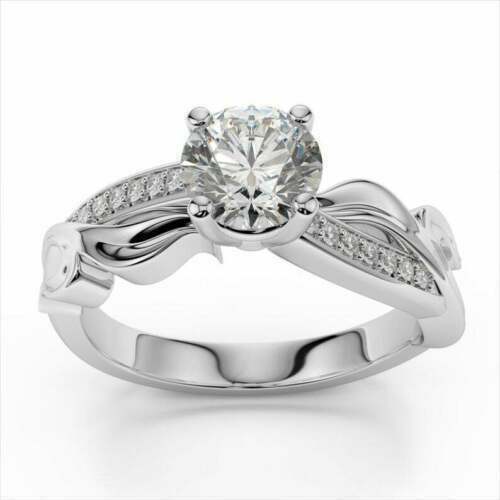 1.15 Ct Round Cut Simulated Diamond Wedding Ring Real 14k White Gold ...