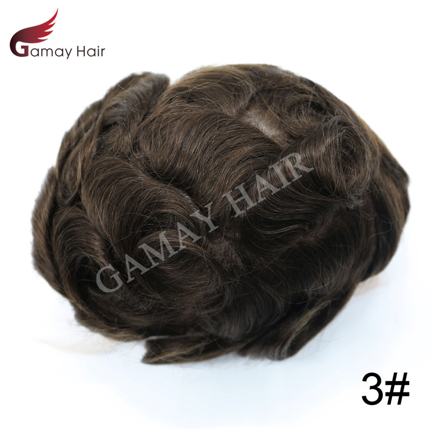 Mens Toupee Full Poly Hairpiece All Skin PU Human Hair Replacement ...