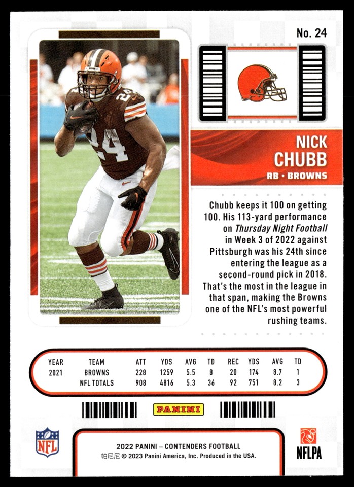 2022 PANINI CONTENDERS #24 NICK CHUBB NM | eBay