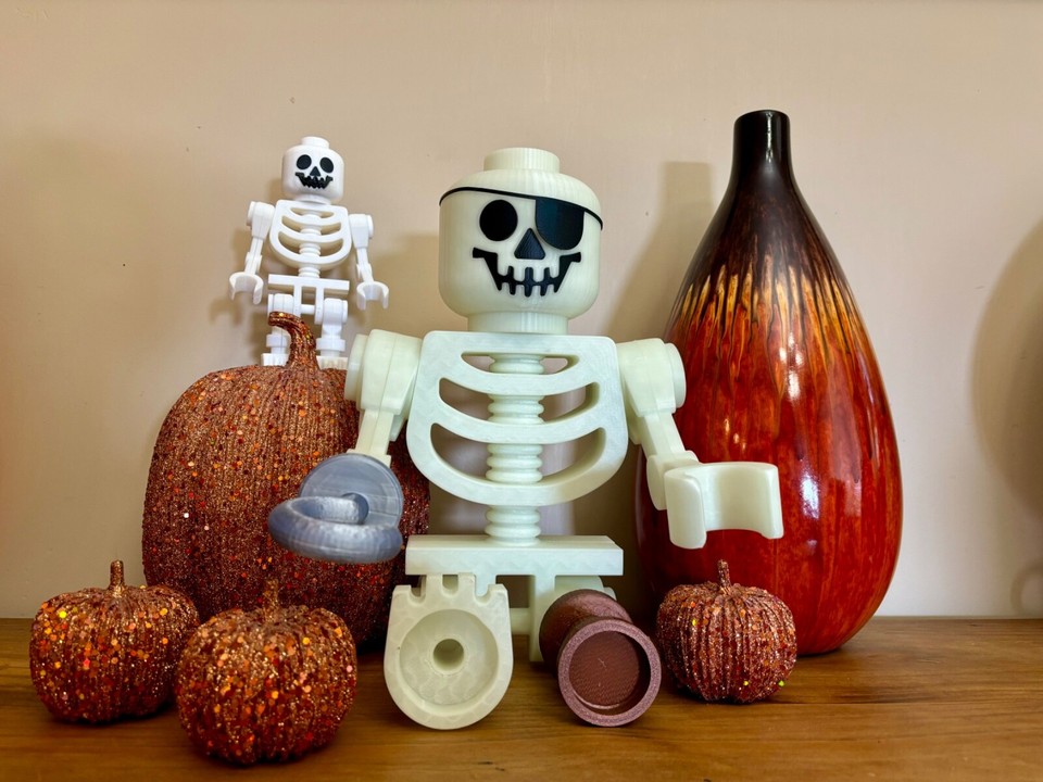 Giant Lego Skeleton Halloween Decor, 16in 3D Printed Minifigure, Spooky ...
