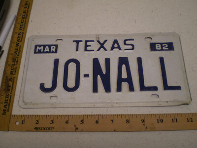 1982 82 TEXAS TX VANITY LICENSE PLATE JO-NALL JO JOE JOSEPH LAST NAME ...