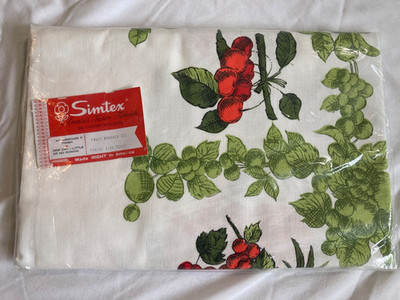 Vintage MCM Simtex Tablecloth Cotton Sailcloth ~ Fruit Bonanza 52 x 69 ...