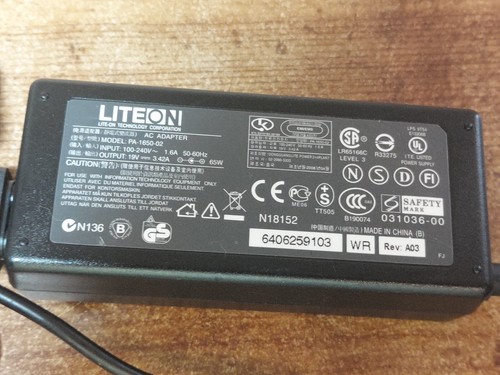 Genuine LiteOn PA-1650-02 AC Adapter 65W w/ Power Cord Laptop Charger ...