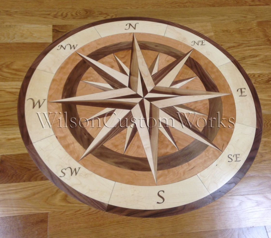 Wood Compass Inlay Wood Floor Medallion "moana" Compass Rose Inlay