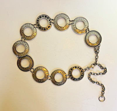 Chunky Boho Wide Metal Chain Link BELT 43" Small-Medium Textured Silver ...
