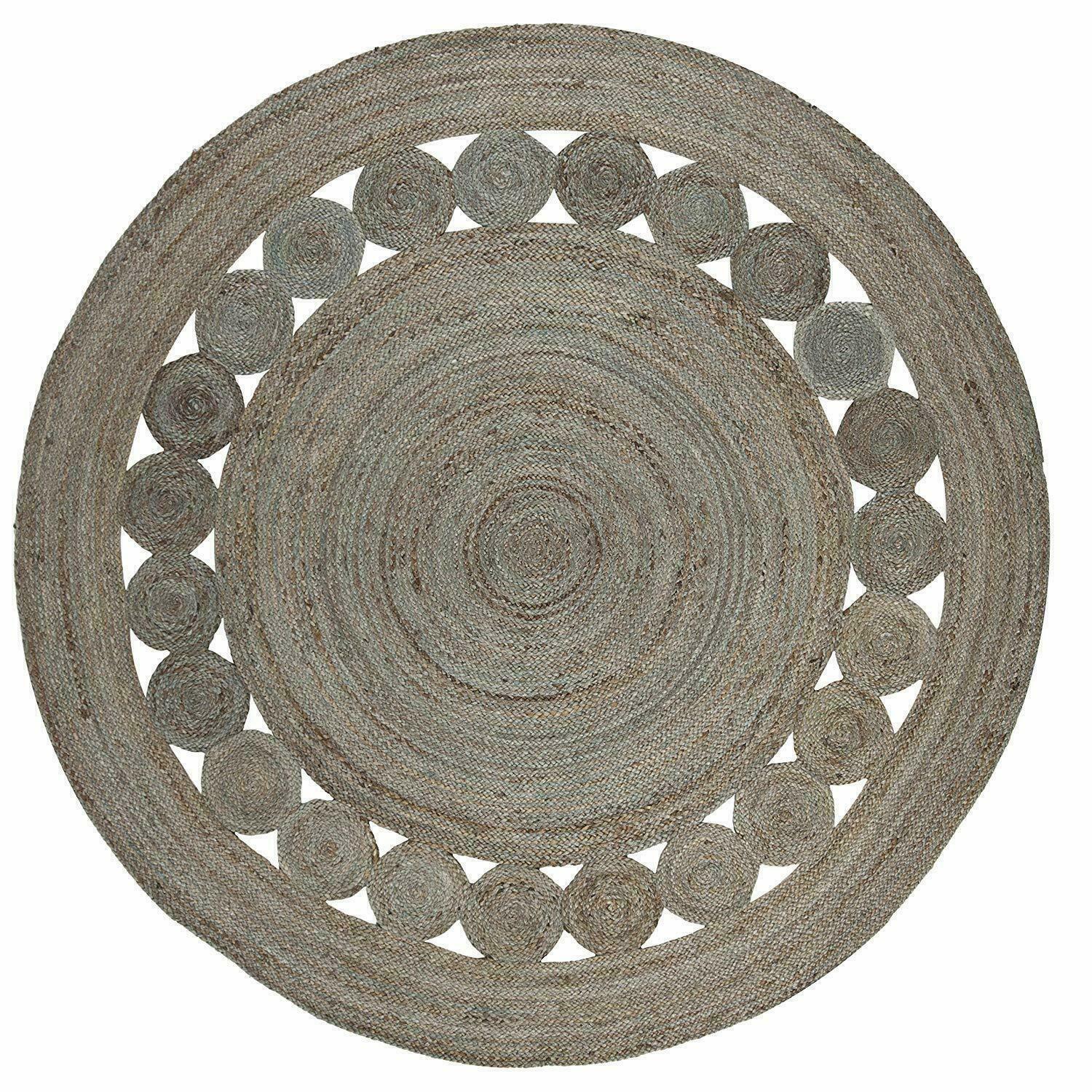 Rug Grey Color Natural Jute Round Area Rug Hand Braided Farmhouse Jute ...