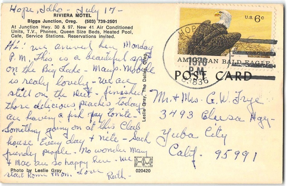 Biggs Junction, Oregon RIVIERA MOTEL Roadside 1970 Chrome Vintage ...