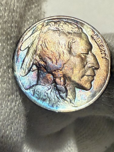 * 1916 * SOLID+ GEM Lustrous AU++ BUFFALO NICKEL - LIGHT RAINBOW COLORS ...