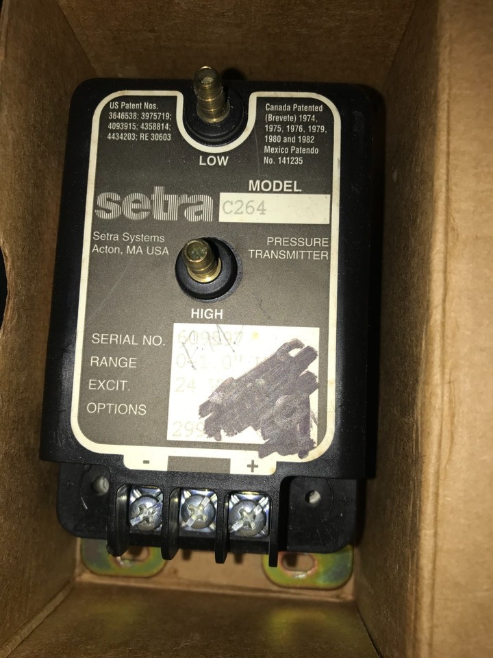 SETRA 26412R5WD11T1C Model 264 0 to 2.5" 4-20 MA Differential Press ...