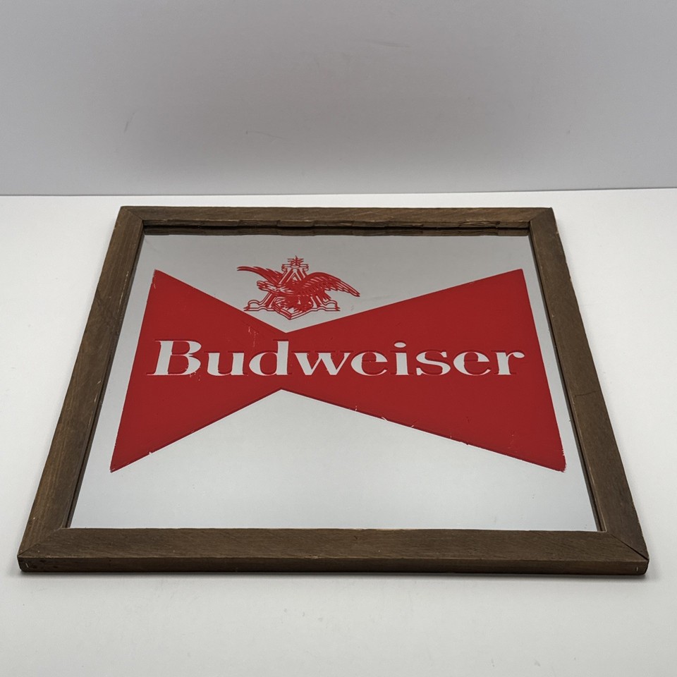 Vtg 70s 80s Budweiser Beer Anheuser Busch Carnival Framed Mirror Bar ...