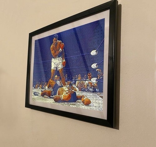 Art piece of Muhammad Ali knocking out sonny Liston in black frame | eBay