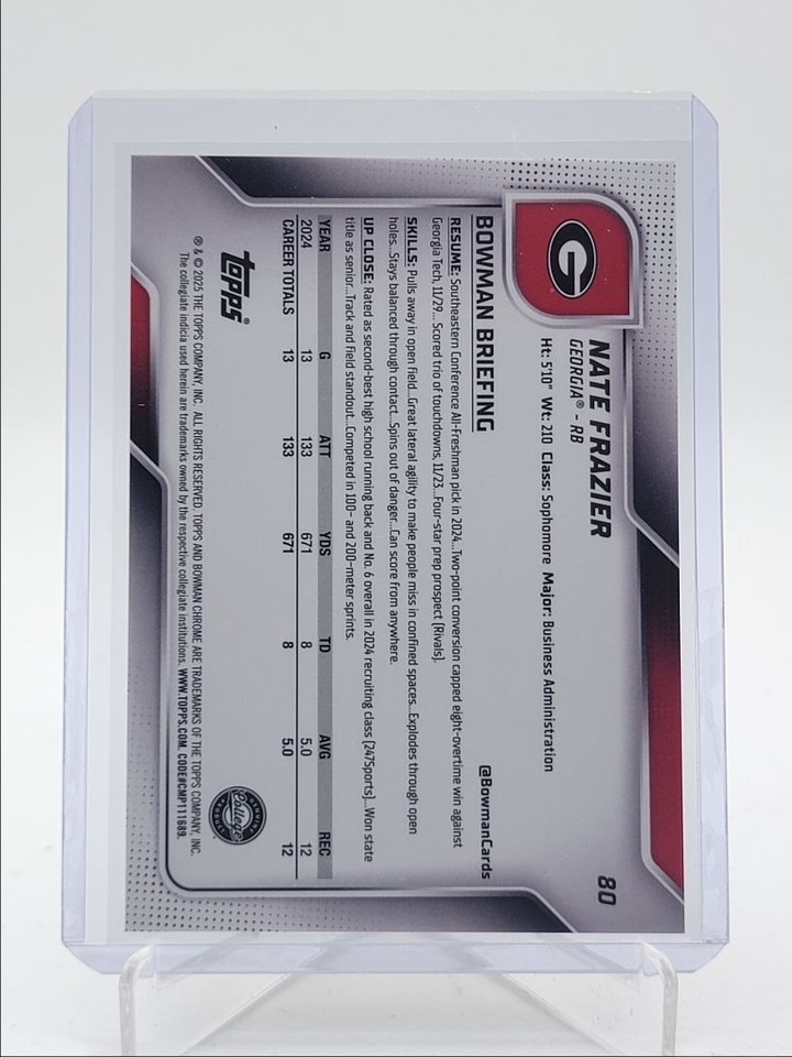 NATE FRAZIER 2025 BOWMAN UNIVERSITY CHROME 1ST SAPPHIRE GOLD /50 Q3967 ...