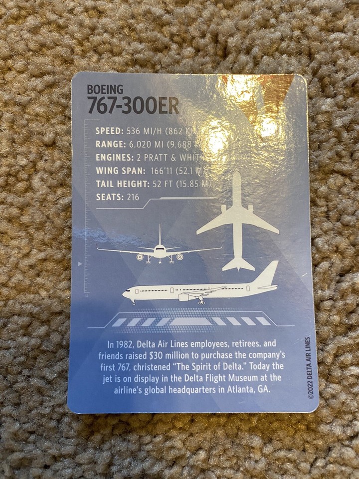 Delta Air Lines Collectible Pilot’s Trading Card Boeing 767-300ER No.55 ...
