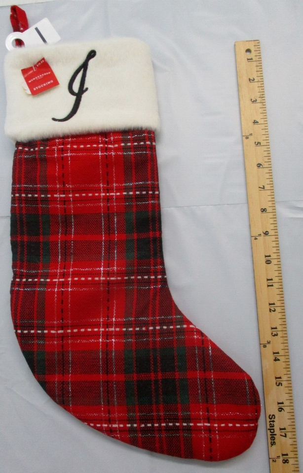 WONDERSHOP TARGET TARTAN RED CHRISTMAS STOCKING LETTER I MONOGRAM RED ...