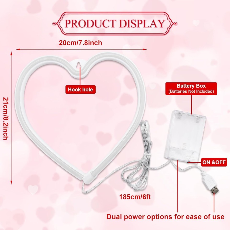 Neon Heart Light Sign Decor for Valentine'S Day, Usb/Batteries Powered ...