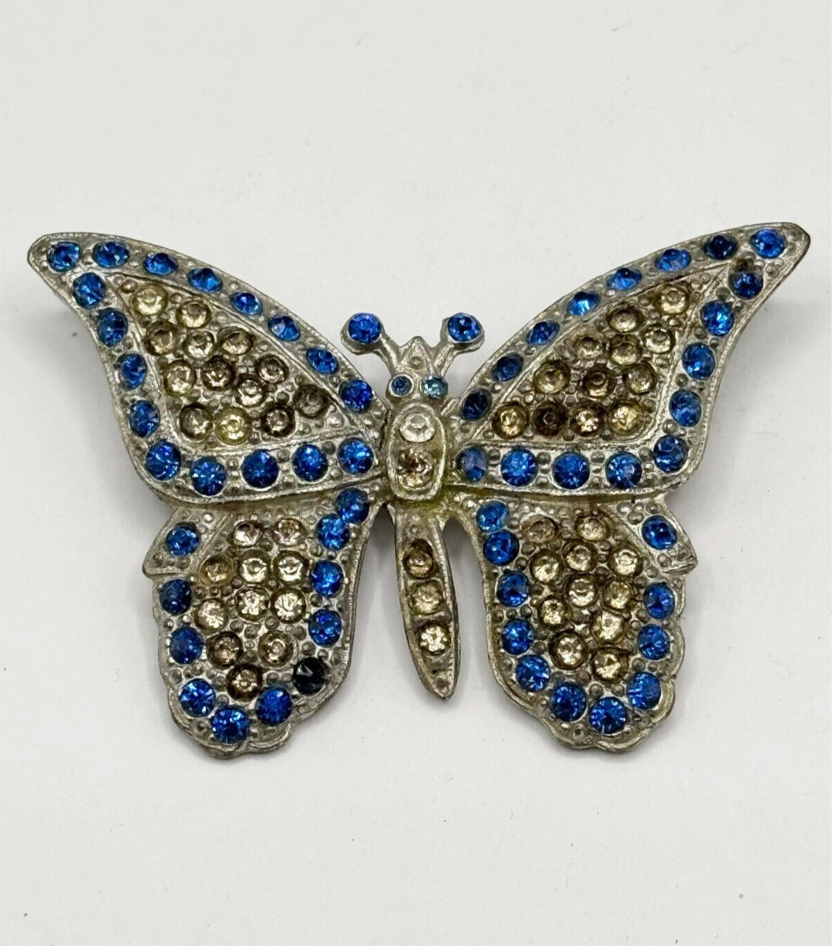 Art deco rhinestone blue butterfly vintage brooch pin - Gem