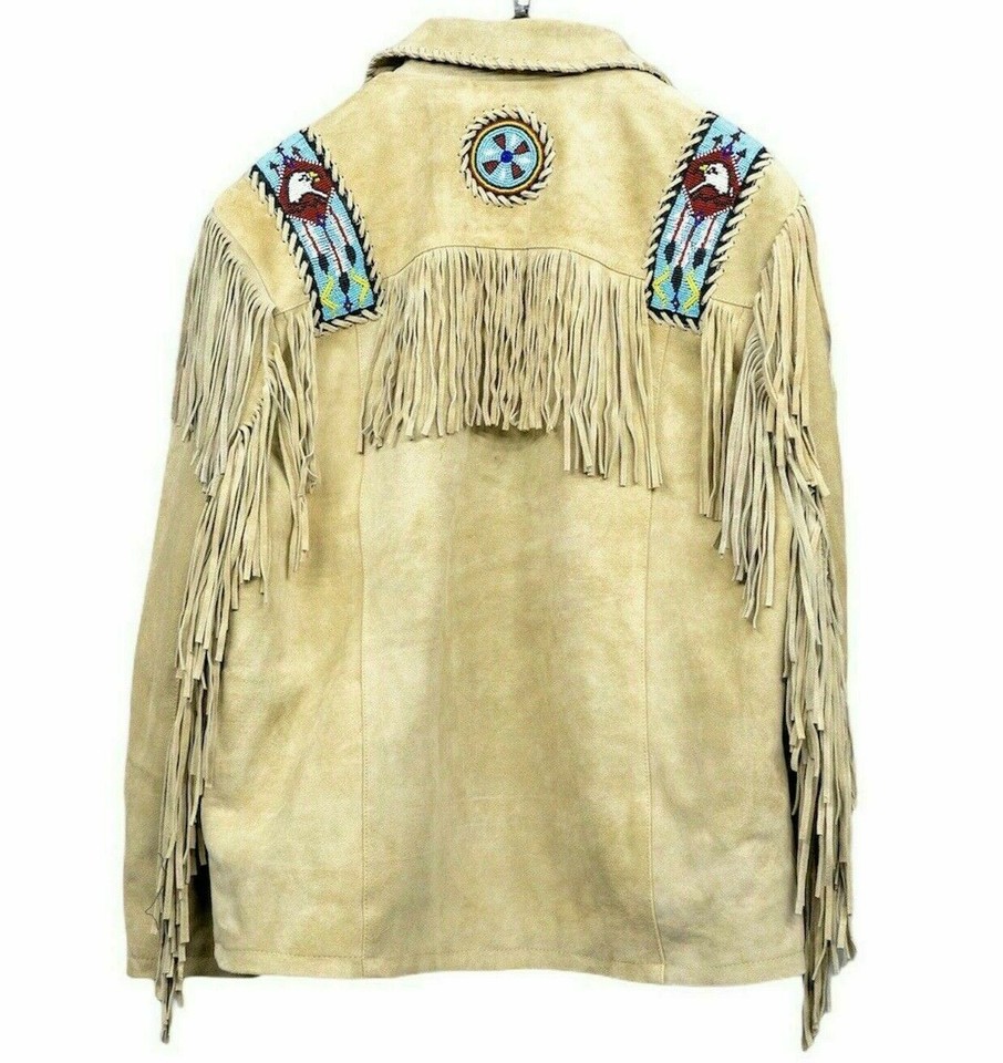 Native American Western Wear Jacket Suede Leather Fringe & Eagle Beaded ...