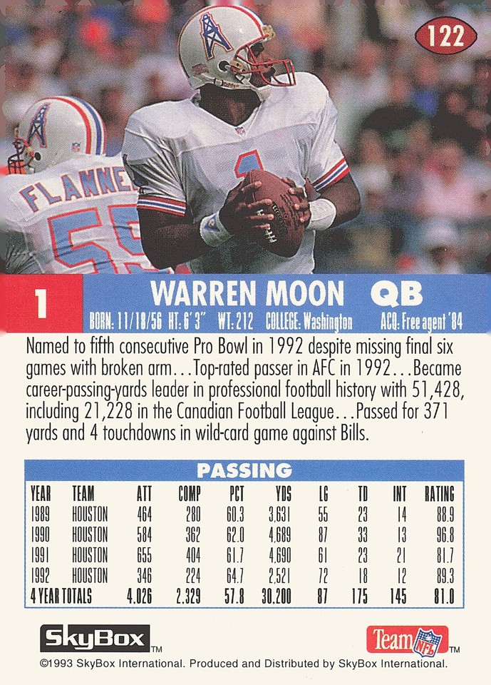 1993 SkyBox Impact #122 Warren Moon | eBay UK