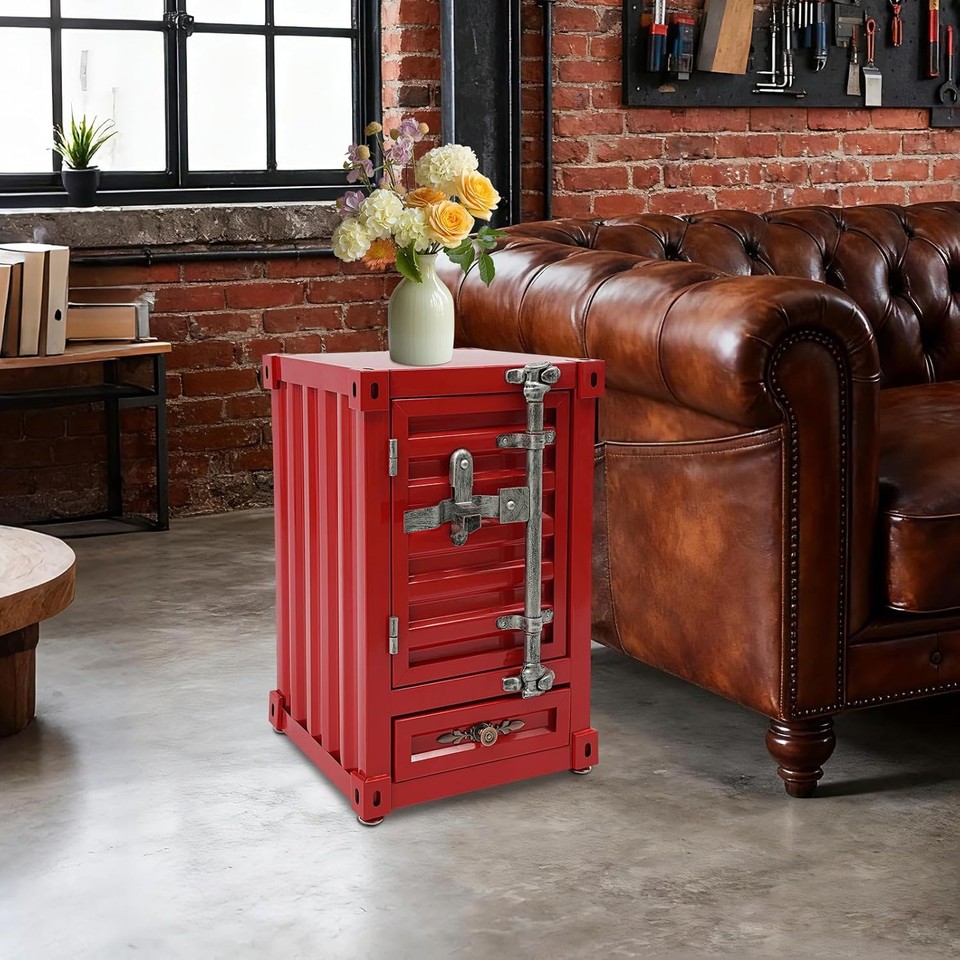 Industrial Wind Bedside Table w/ Combination Lock Container Style ...