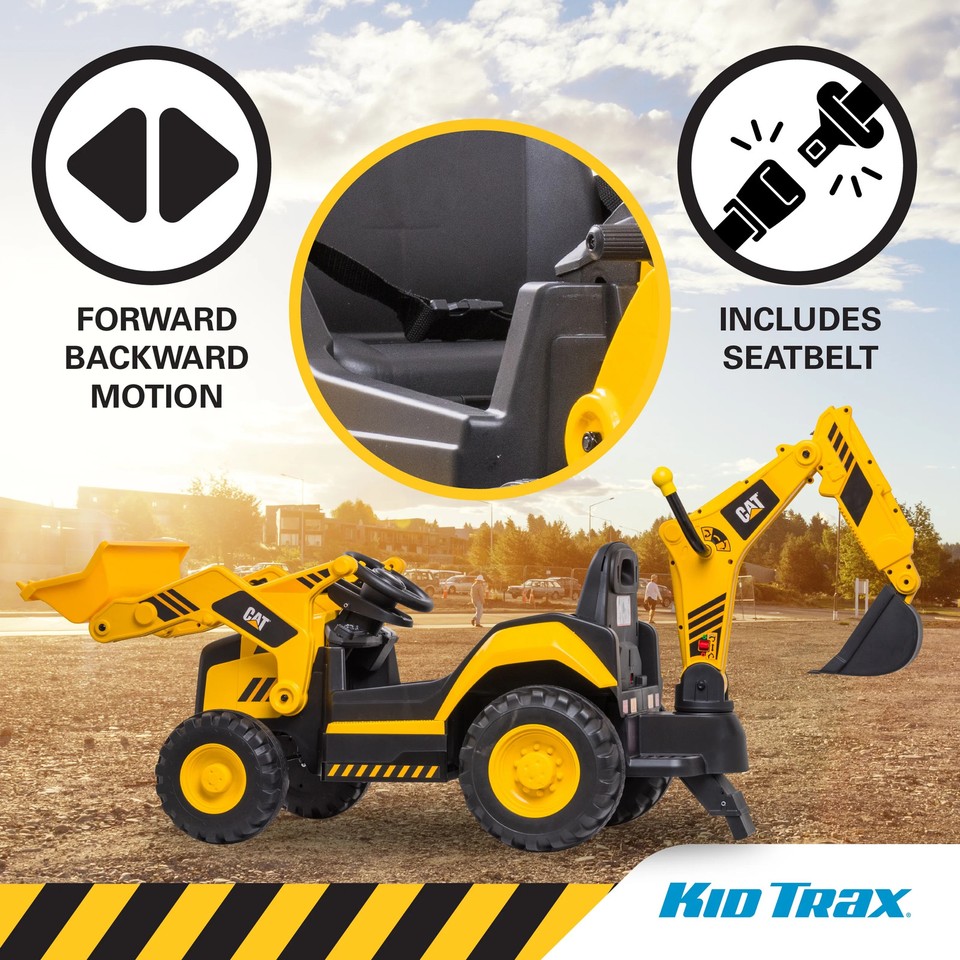 Kid Trax 12V CAT Backhoe Loader Ride-On Excavator with Working Loaders ...