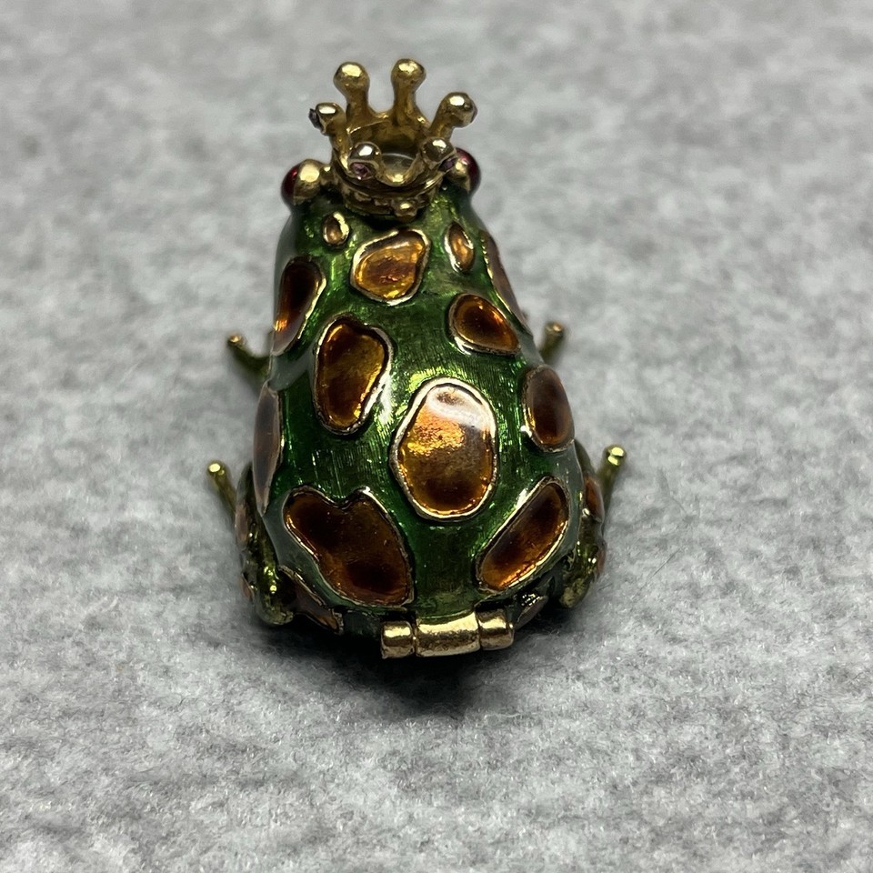 Vintage Monet Frog Prince Hinged Trinket Box Enameled Metal 2"L | eBay