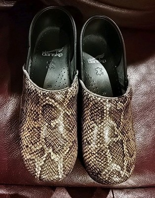 Dansko Clogs Professional Snake Skin Brown Gold Python Women’s EU 39 US ...