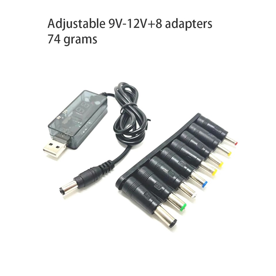 USB to DC 9V/12V Step-Up Converter with 8 Plugs for Router Power Bank ...