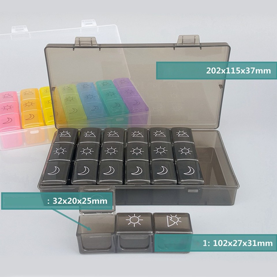 21 Grids Large Capacity Medicine Case Weekly Tablet Organizer Black ...