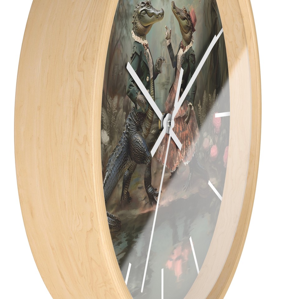 Round Modern Wall Clock Crocodile Fantasy Silent Analog Clock 10" Wood ...