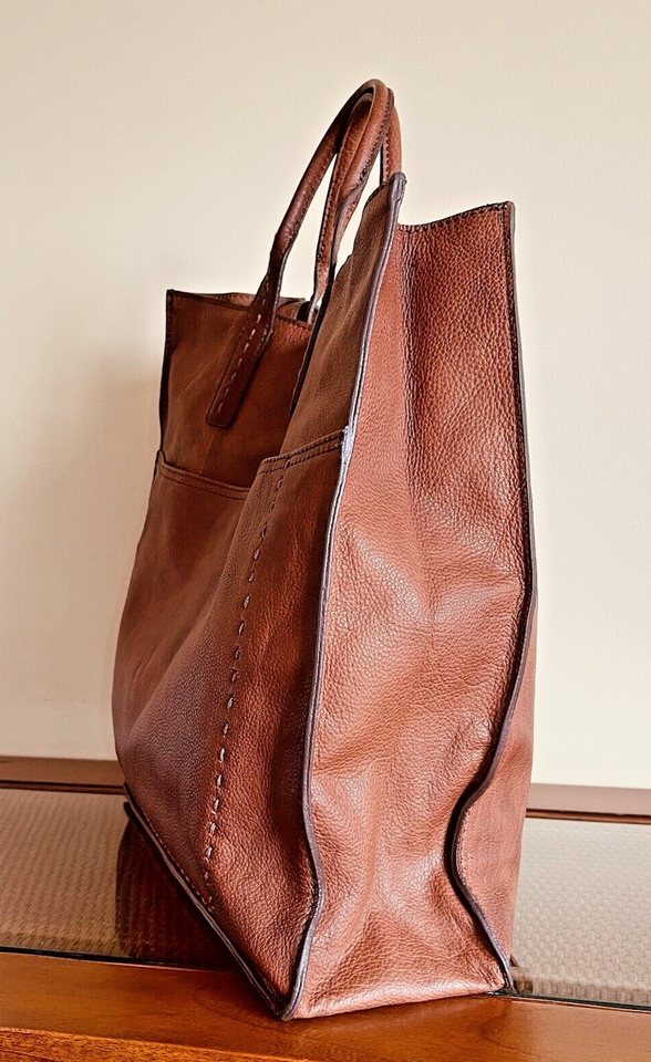 Lucky Brand Lebi Tote Brown Leather Bag Dual Rolled Top Handles ...
