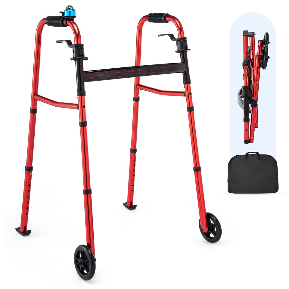 Front Wheeled Walker for Seniors Folding 8" Wheels and Bell 350lb Load ...