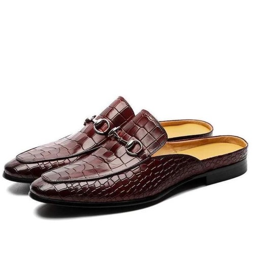Men's Mules Slip On Slippers Backless Flats Black Shoes Faux Leather ...