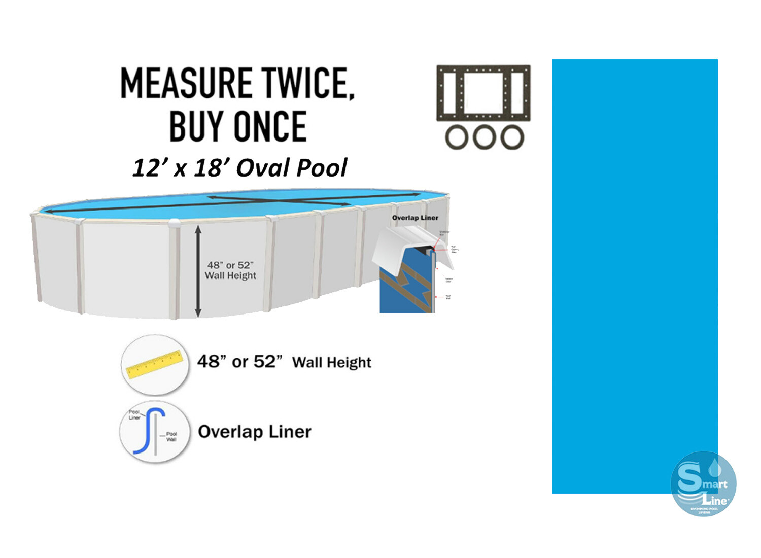 Smartline 12' x 18' Oval 48"/52" Wall Height Swimming Pool Overlap ...