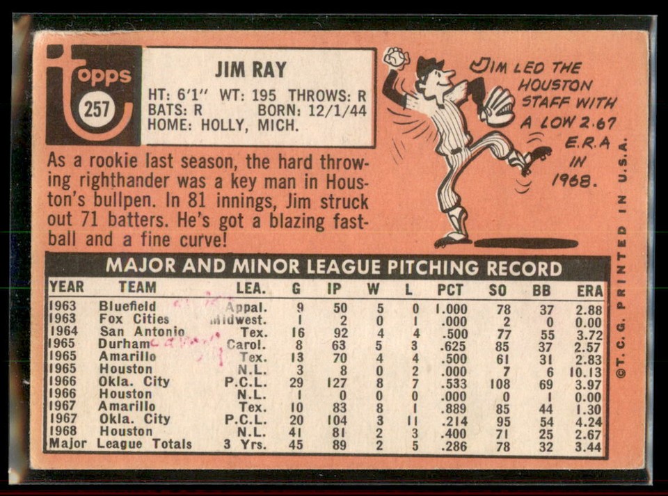 1969 Topps Jim Ray #257 Houston Astros | eBay