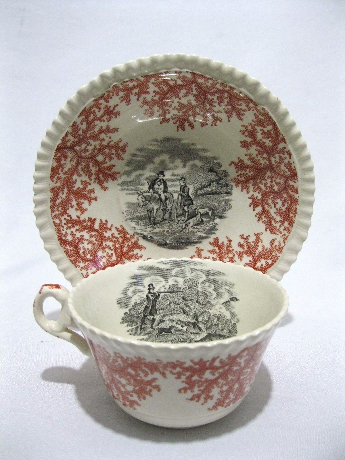 COPELAND SPODE English Hunt Scene 2-Color Red & Black transfer ware cup ...