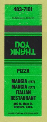 Matchbook Cover - Mangia Italian Restaurant Branford CT | eBay