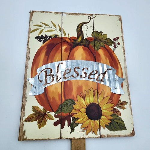 Fall Yard Sign Stake Rustic Wooden Blessed Autumn Pumpkin Sunflower ...