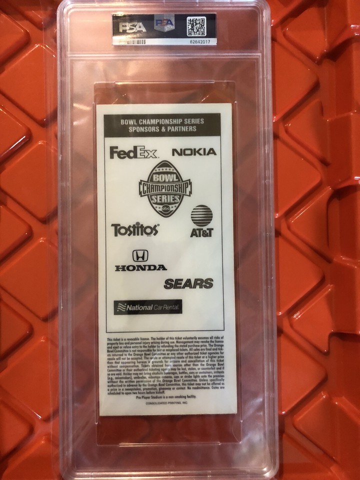 2001 BCS National Championship FULL Ticket PSA Orange Bowl ONLY 10 ...