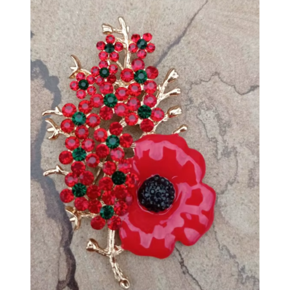 Beautiful Poppy Flowers Brooch Pin - Rhinestone Enamel Jewelry Gift USA ...