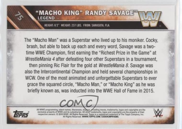 2016 WWE Tag Team Championship Bronze Macho King Randy Savage #75 Patch ...