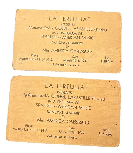 1937 “La Tertulia” Piano/Dance Spanish American Music Program Cards ...