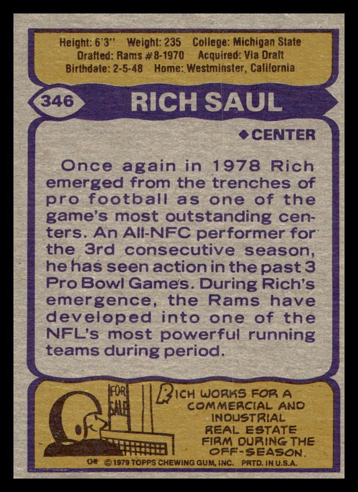 1979 Topps 346 Rich Saul Los Angeles Rams Football Card | eBay