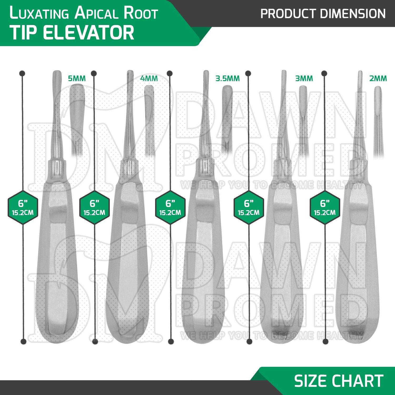 5 Pcs Dental Surgery Extracting Luxating Apical Root Tip Elevator ...