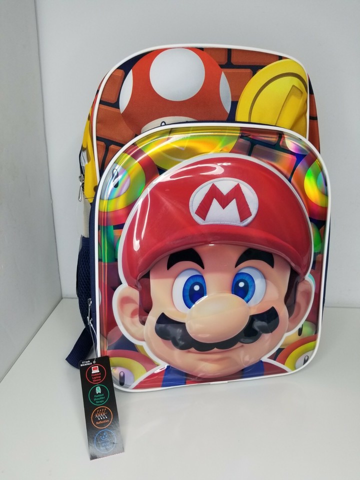 New Nintendo Super Mario 17” Backpack W padded Laptop Sleeve Book Bag ...
